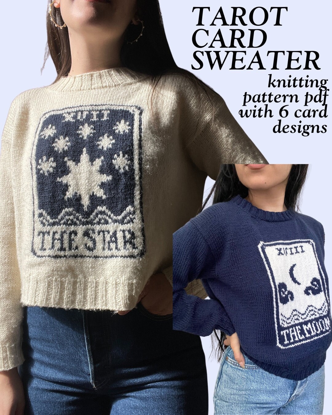 Tarot Card Sweater Knitting Pattern Stranded Colorwork Top Down Sweater For Intermediate