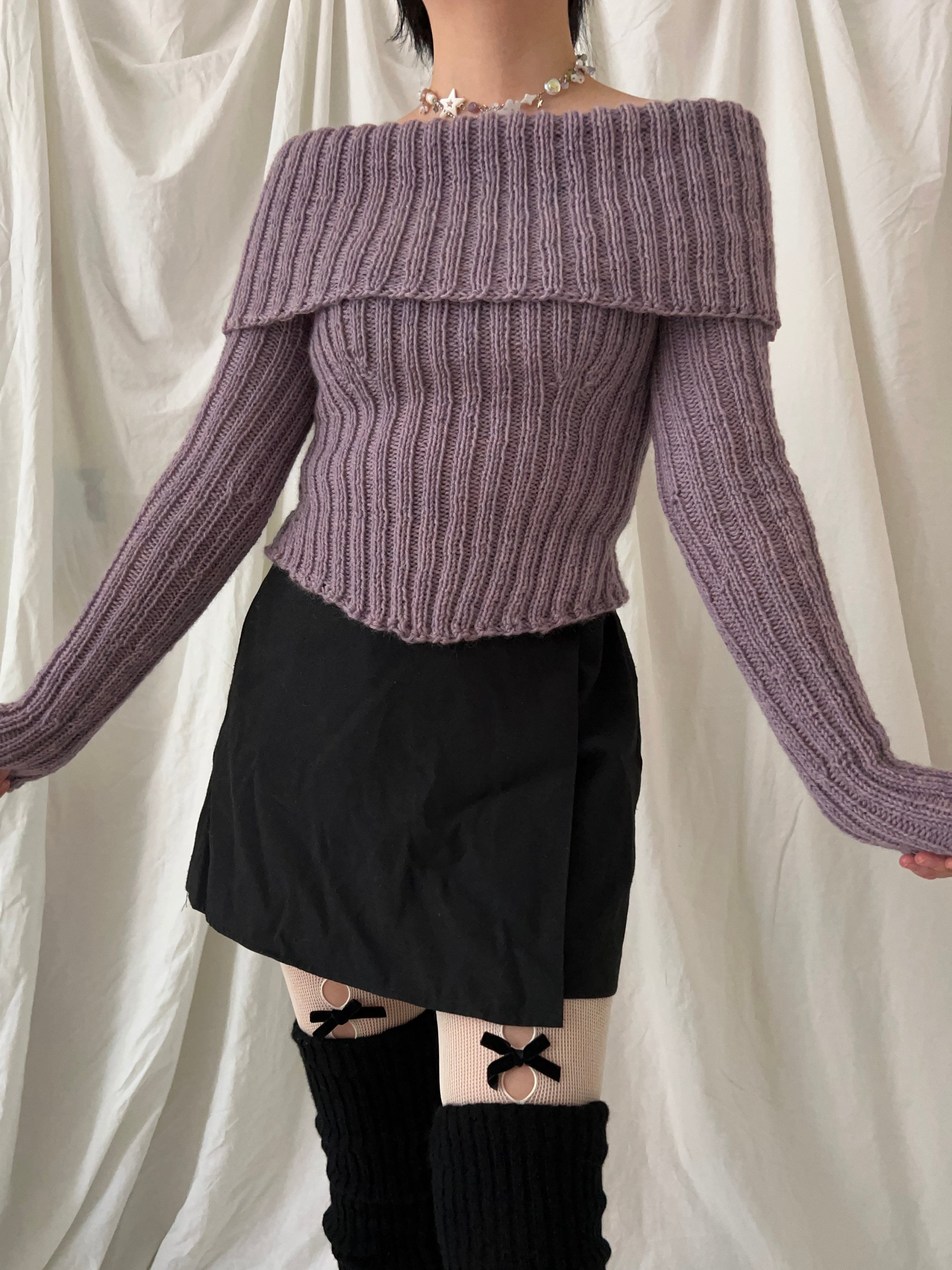 Prima Pullover • PDF Knitting Pattern Download for off Shoulder Ribbed ...