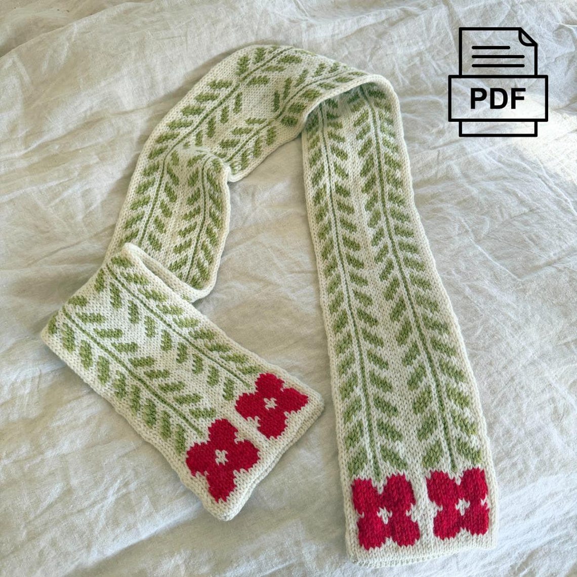 Poppy Scarf Knitting Pattern • Colorwork Stranded Floral Quilt-inspired ...