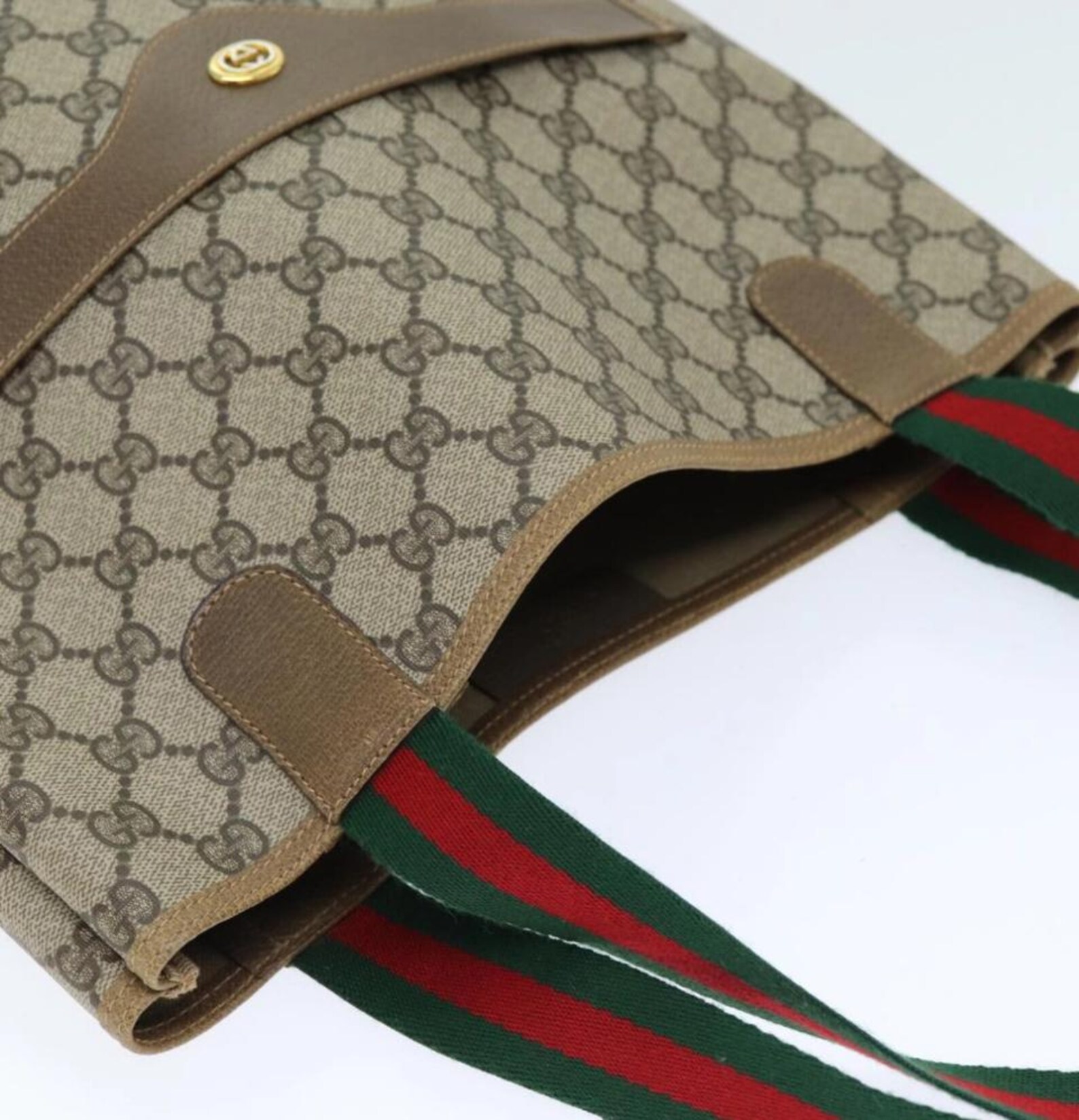 GUCCI GG Monogram Ophidia Sherry Line Tote Bag With Signature Green and ...