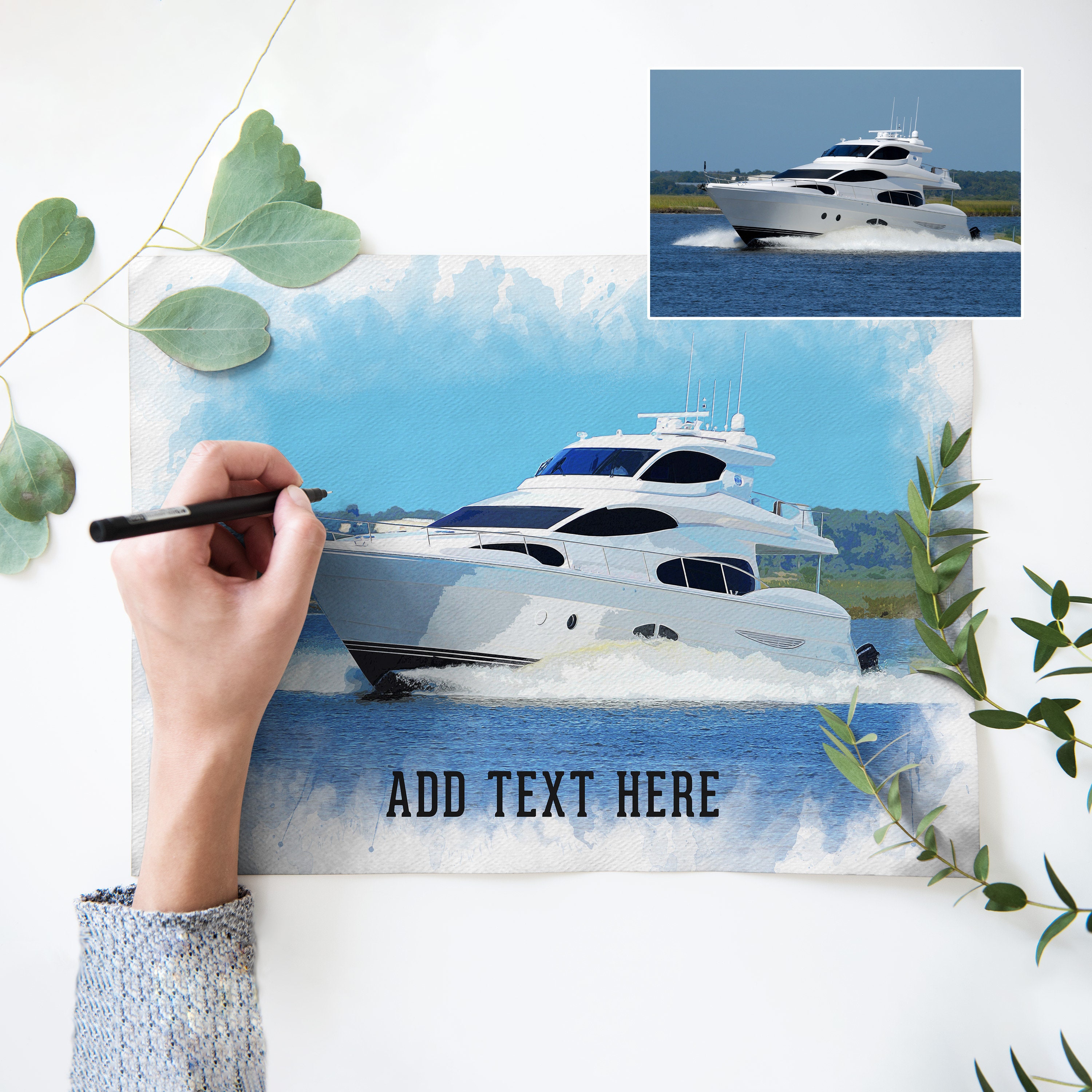 Custom Boat Watercolor Painting Custom Digital Yacht - Etsy