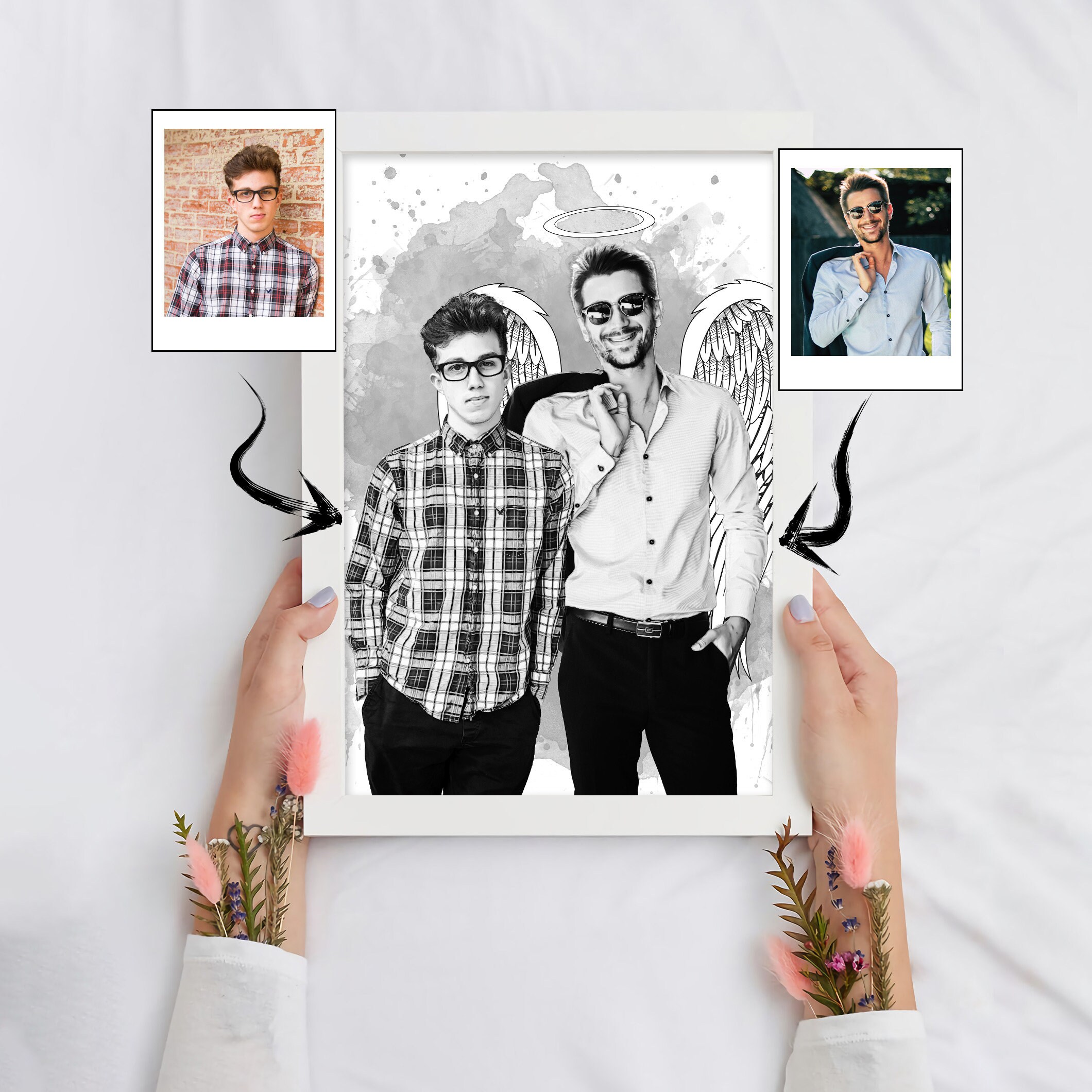 Combine Photos Into a Drawing Add Person to Photo Add - Etsy