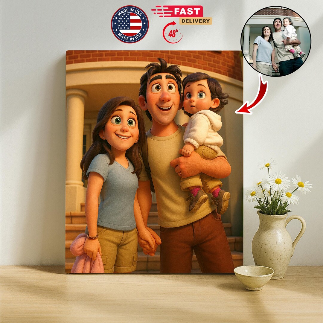 Custom 3D Pixar Style Portrait From Photo Canvas Print, Pixar Character ...