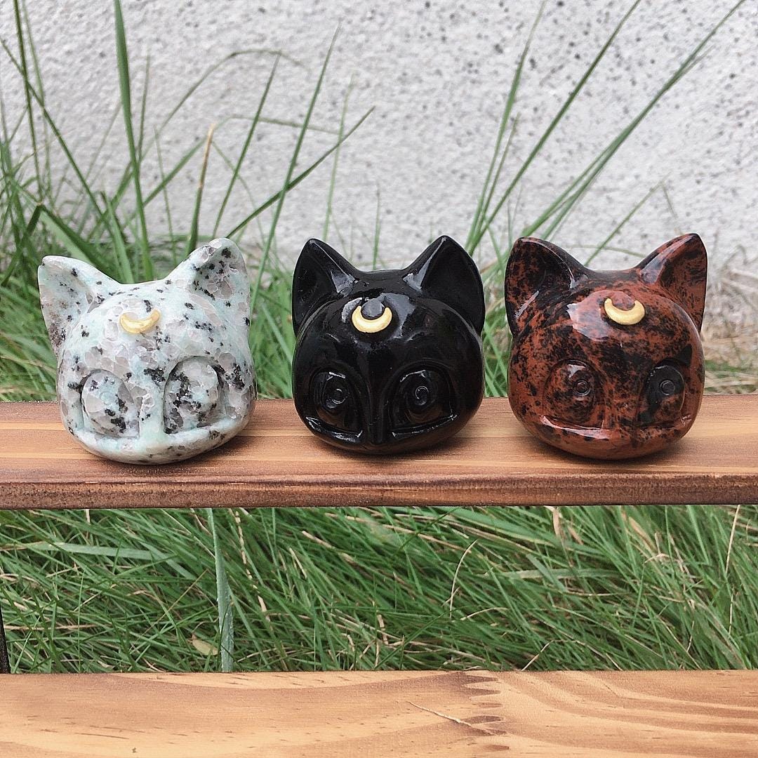 2natural Quartz Crystal,cat Carved,crystal Quartz,head-carved,home ...