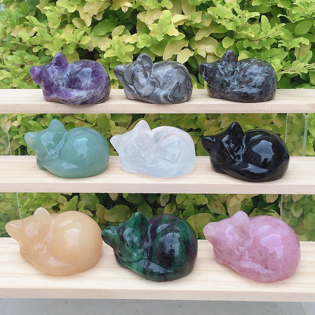 2.3natural Quartz Crystal,carved Cat,crystal Quartz,head-carved Sleep ...