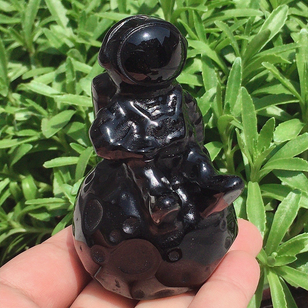 3''natural Obsidian Carved Astronaut,crystal Quartz Skull,hand Carving ...