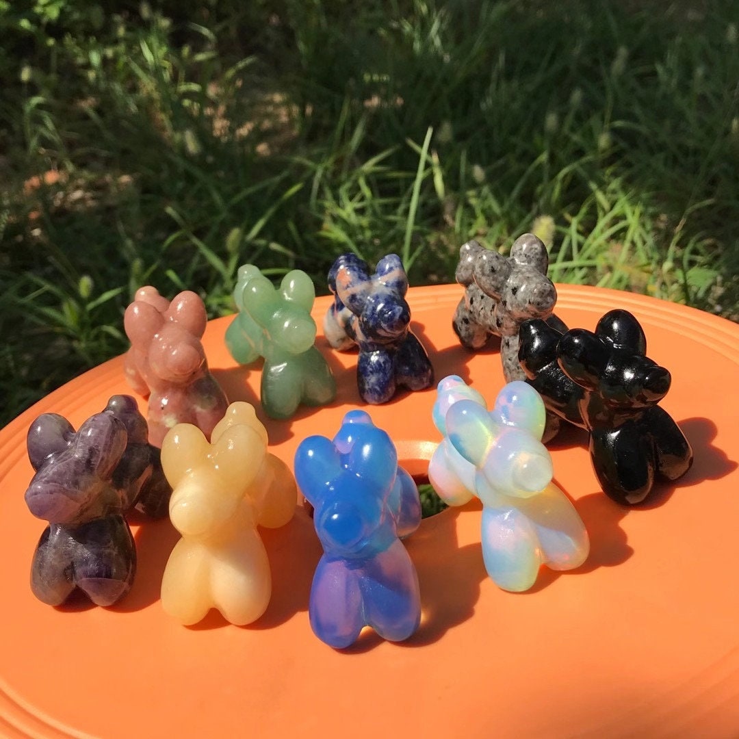 2natural Quartz Crystal,balloon Dog Carved,crystal Quartz,head-carved ...