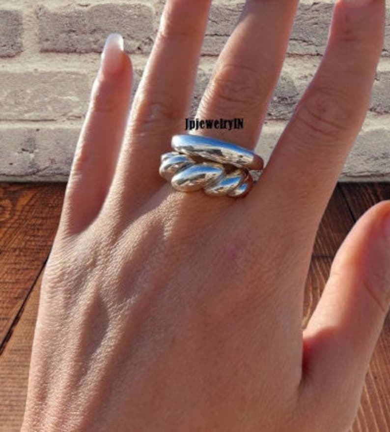 Twisted Dome Two Ring Chunky Dome Stackable Chunky Silver Ring, Statement Dome Ring, Chunky Dome ...