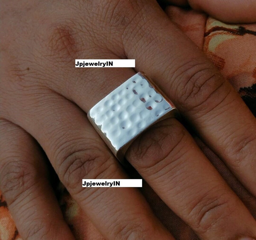 Handmade Hammered 925 Sterling Silver Square Ring, Chunky Dome ...