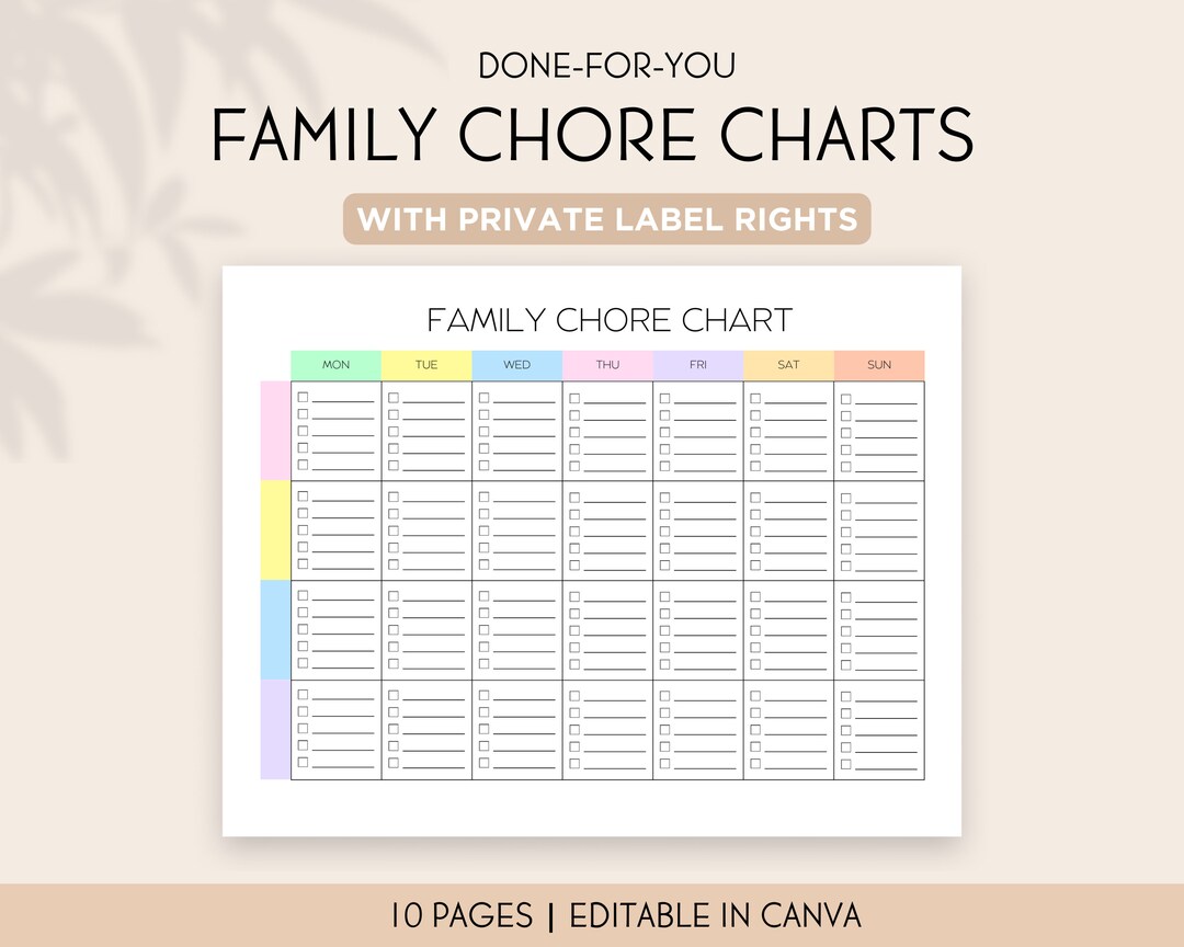 PLR Chore Charts, Done for You Digital Product, PLR Planner, White ...