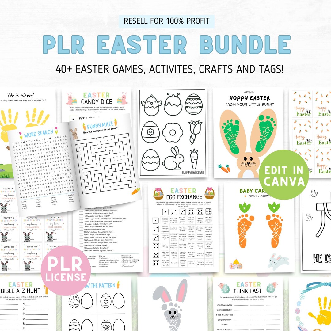 PLR Easter Activity Bundle: Games, Crafts, Tags (canva Template) - Etsy