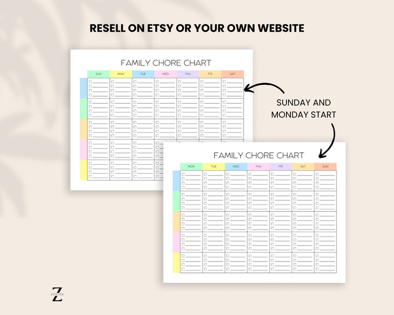 PLR Chore Charts, Done for You Digital Product, PLR Planner, White ...