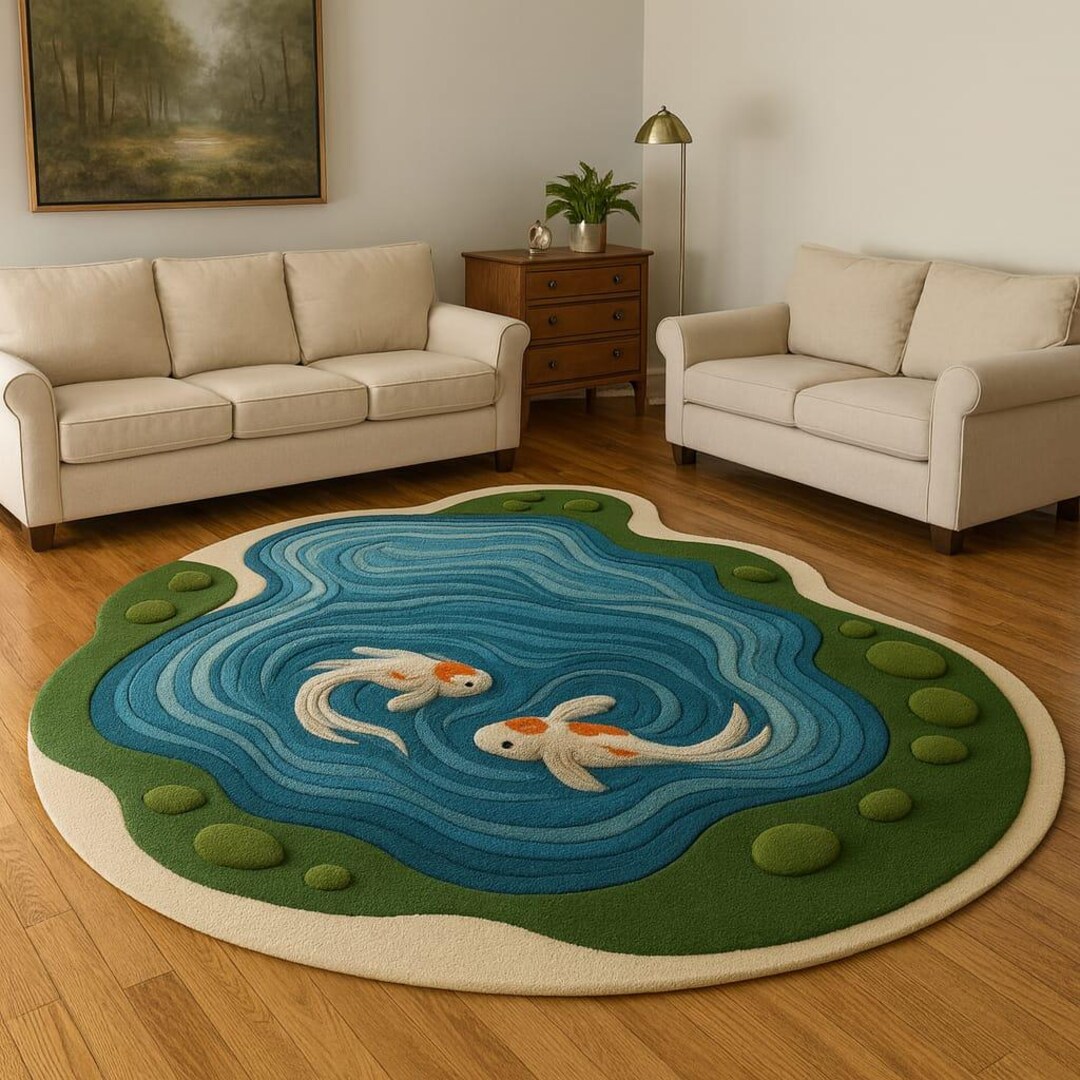 Hand-tufted Wool Fish Rug, Modern Pond Design - Etsy