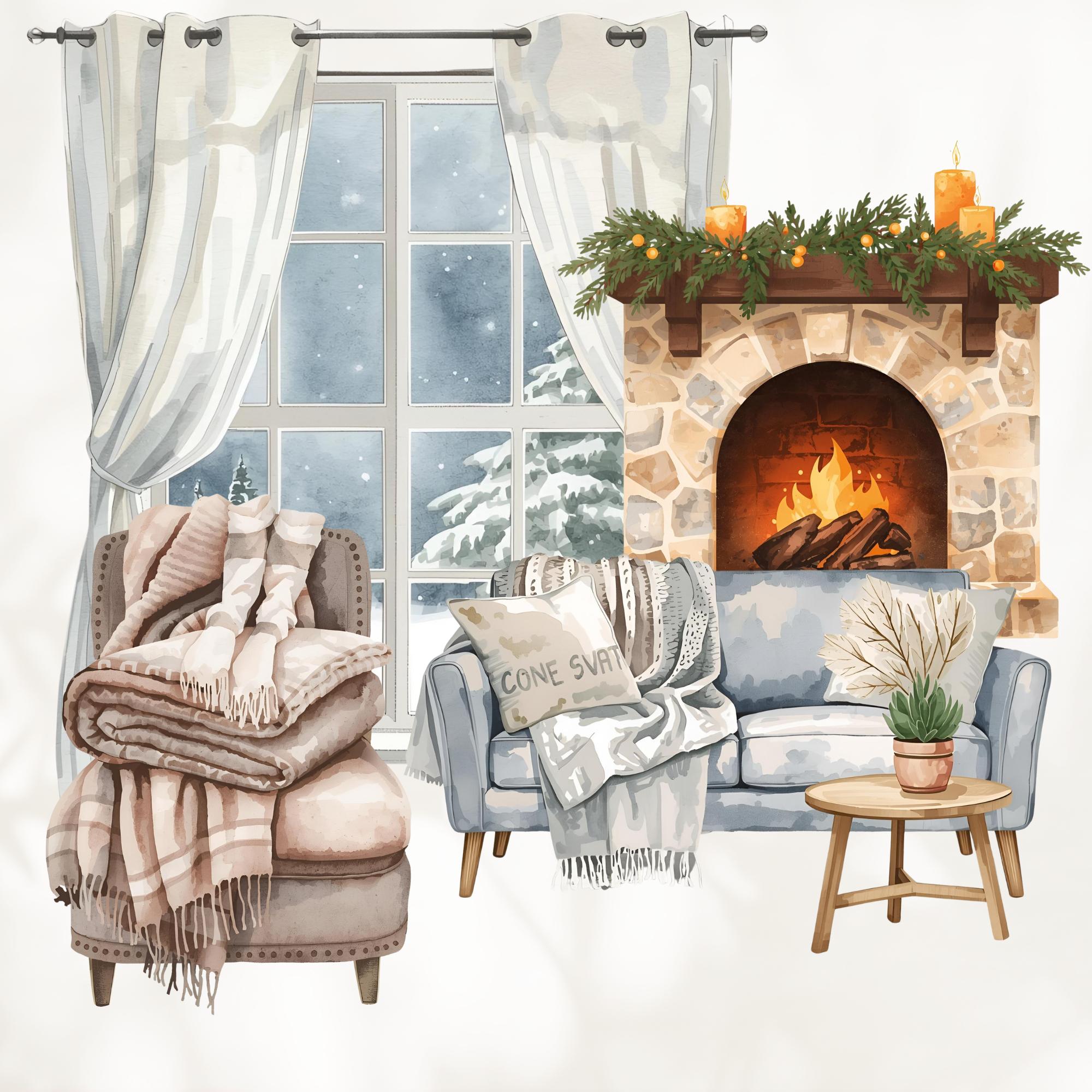 Cozy Winter Girl Clipart | Watercolor Hygge PNG | Cute Winter Girl ...