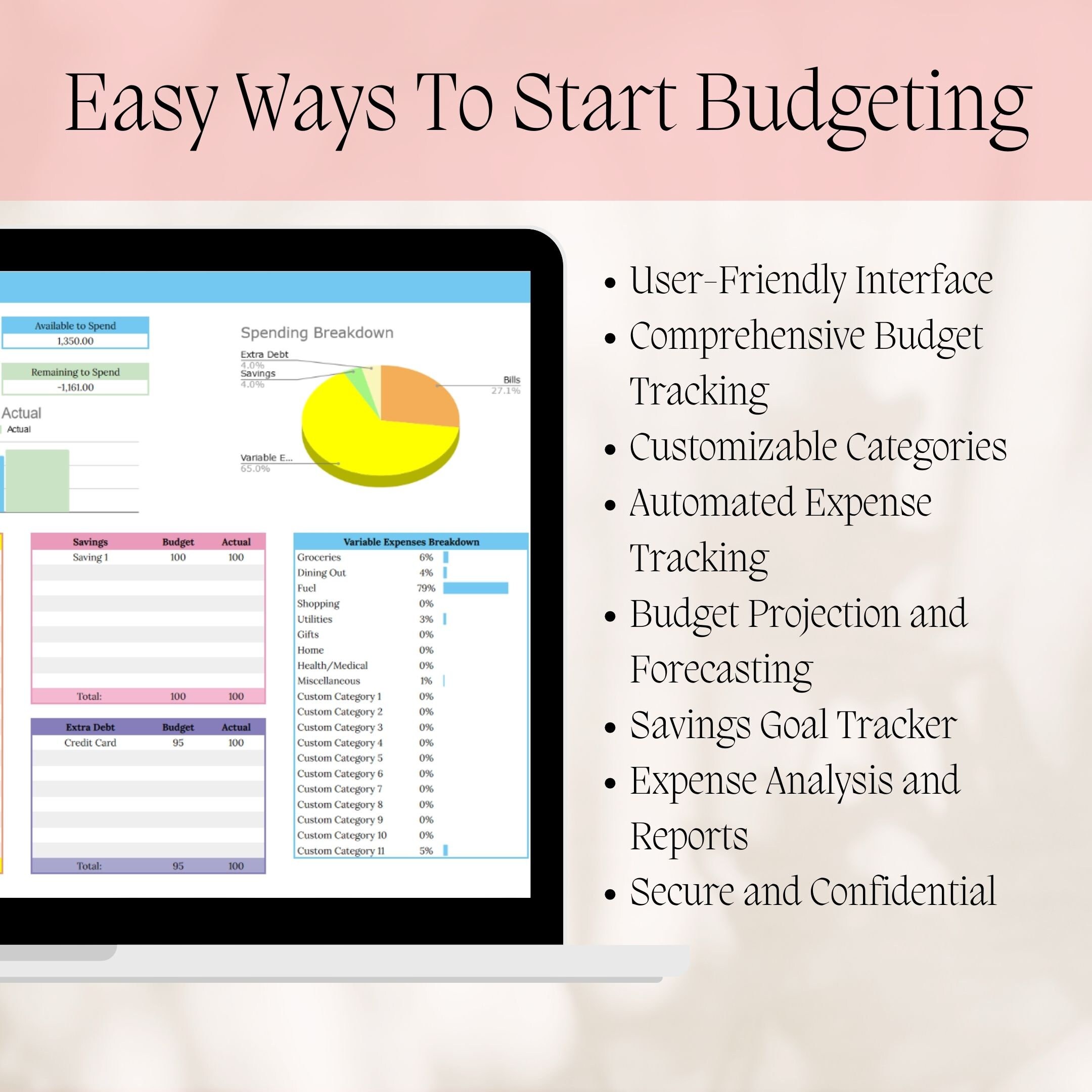 Monthly Budget Spreadsheet,budget Planner for Google Sheets,paycheck ...