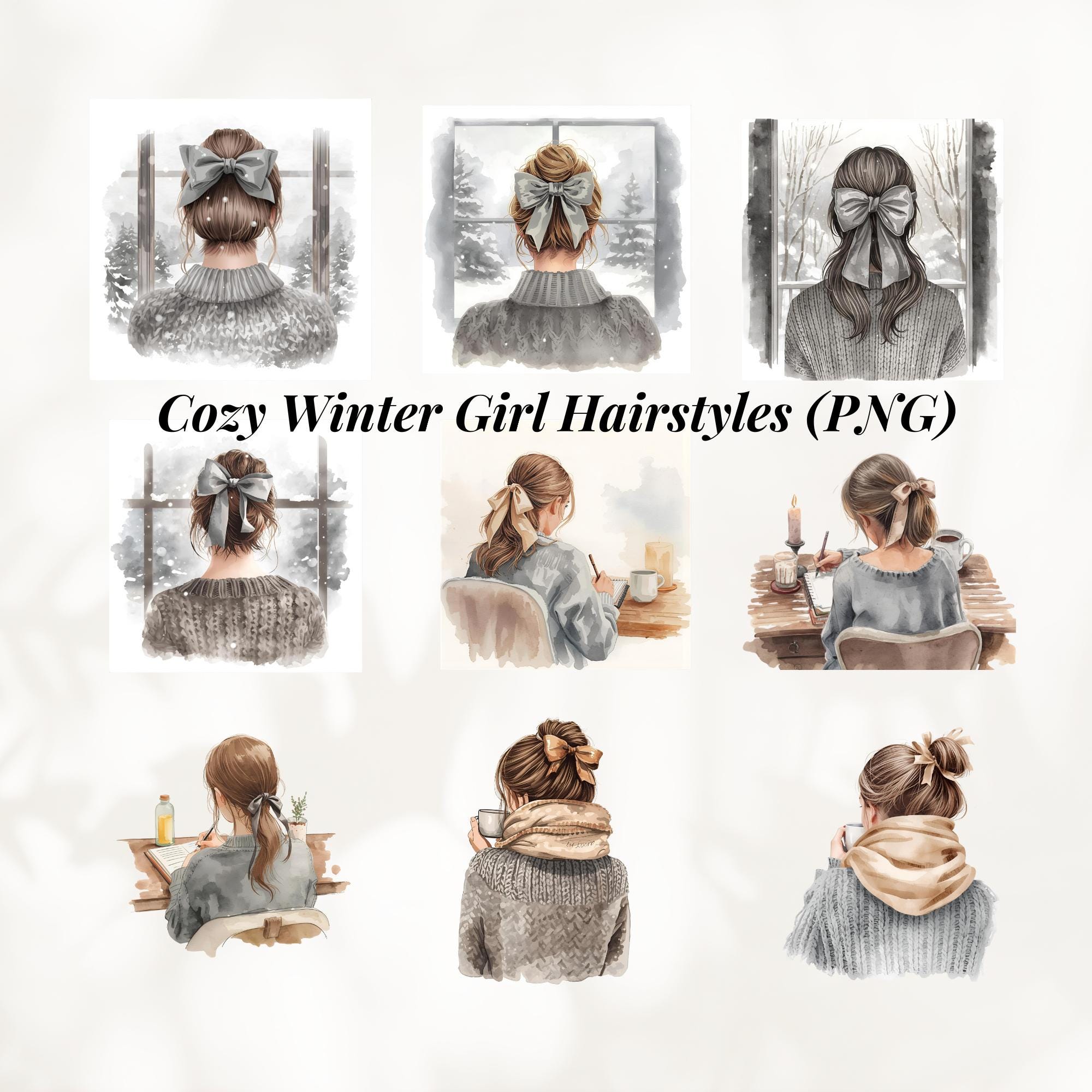 Cozy Winter Girl Clipart | Watercolor Hygge PNG | Cute Winter Girl ...