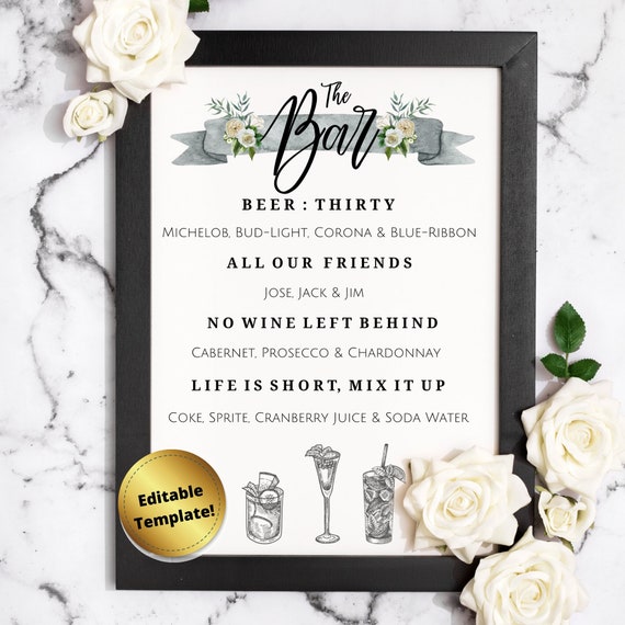 Classic Bar Menu Template Instant Download - Etsy
