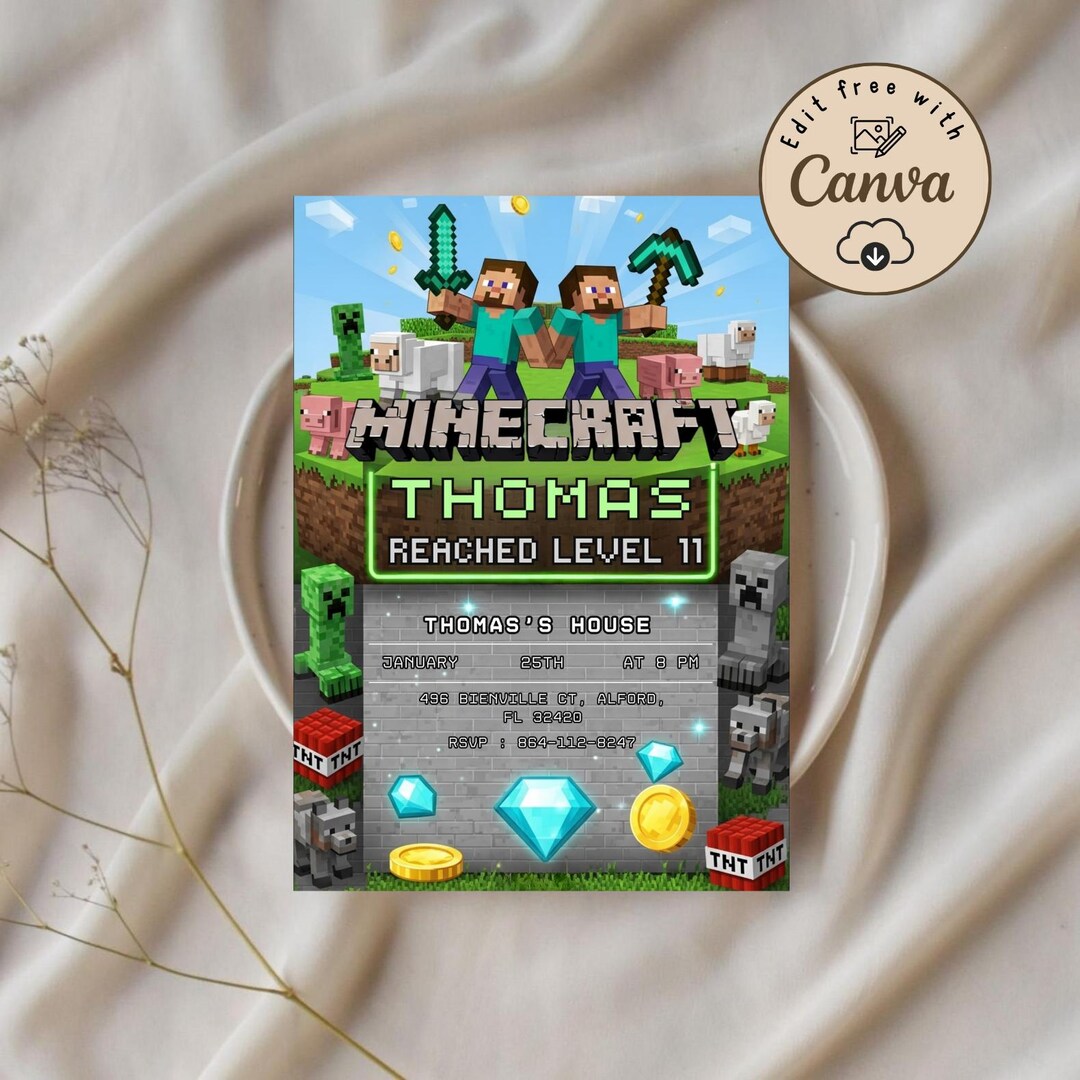 Pixel Block Birthday Invitation – Boys Gaming Party Template – Retro ...