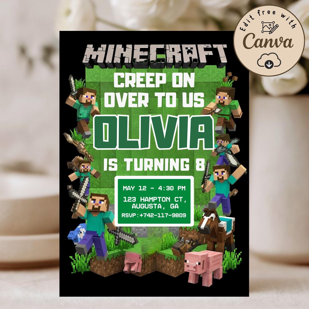 Pixel Gamer Birthday Invitation | Boys Block Party Invite Template ...