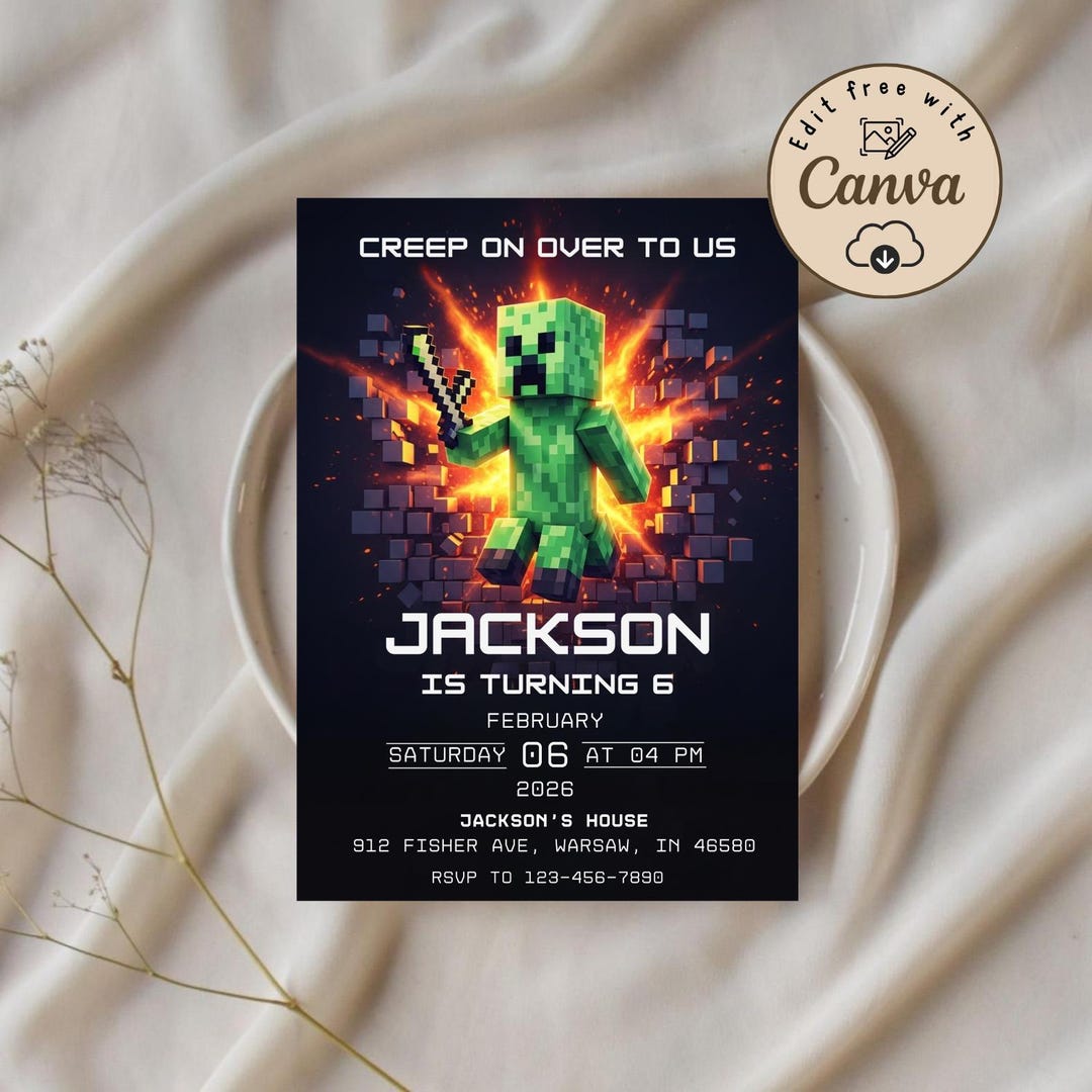 Editable Pixel Game Birthday Invitation | Boys Canva Template (digital ...