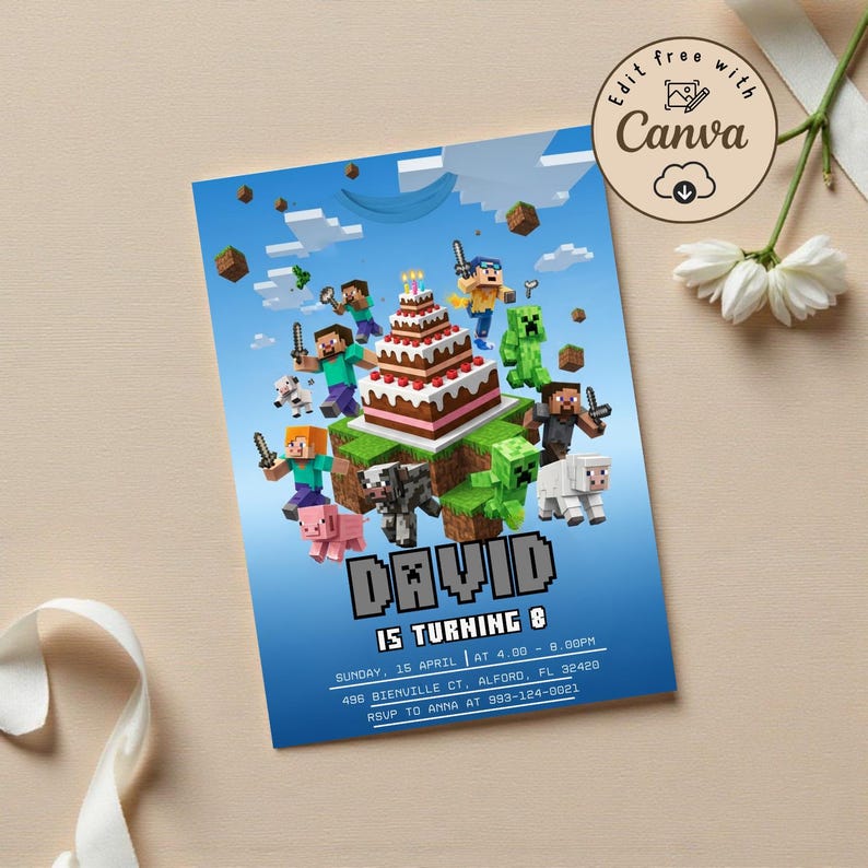 Editable Pixel Game Birthday Invitation – Boys Block Party Invite ...