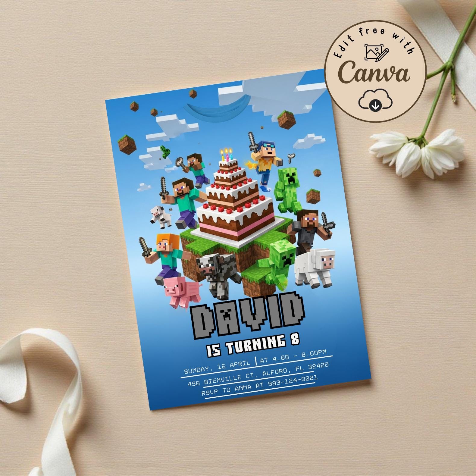 Editable Pixel Game Birthday Invitation – Boys Block Party Invite ...