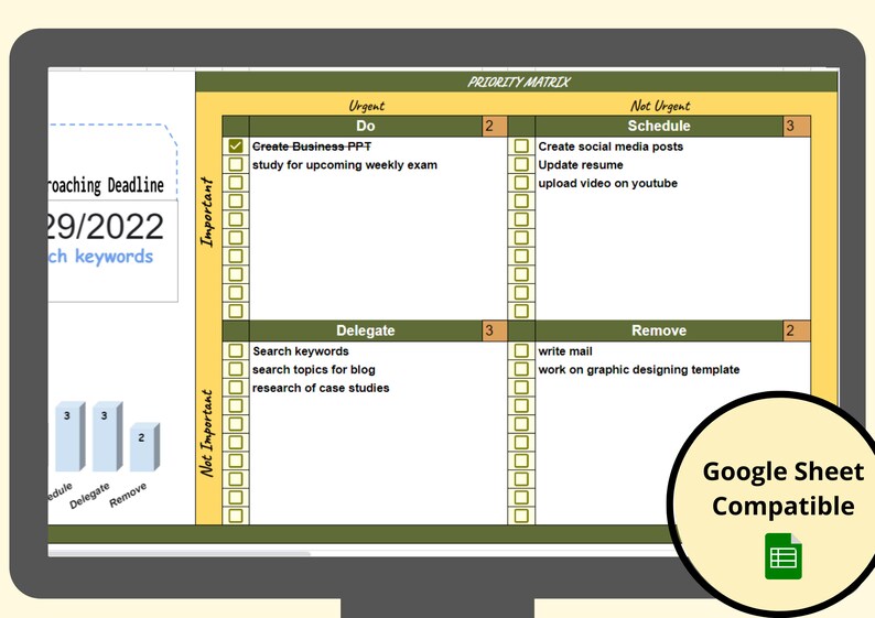 Eisenhower Matrix Template Priority Matrix Google Sheets - Etsy
