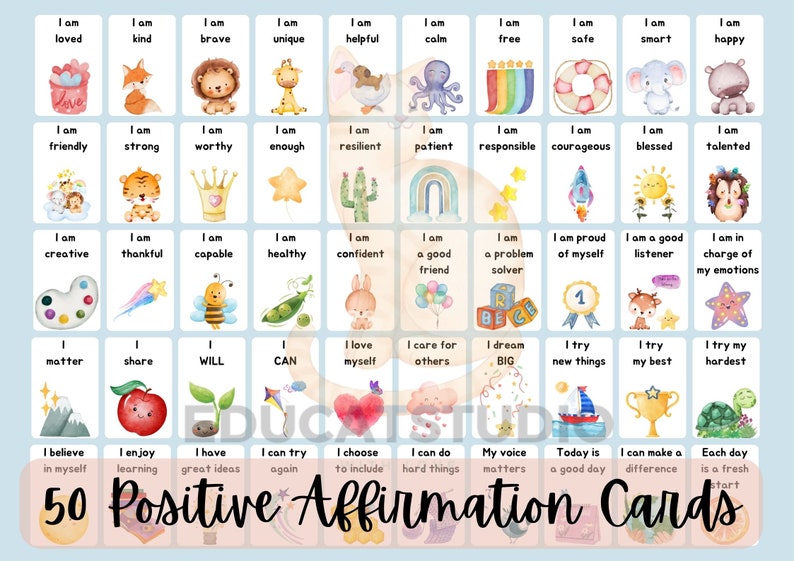 50 Kids Positive Affirmation Cards, Mindfulness Gift for Children to ...