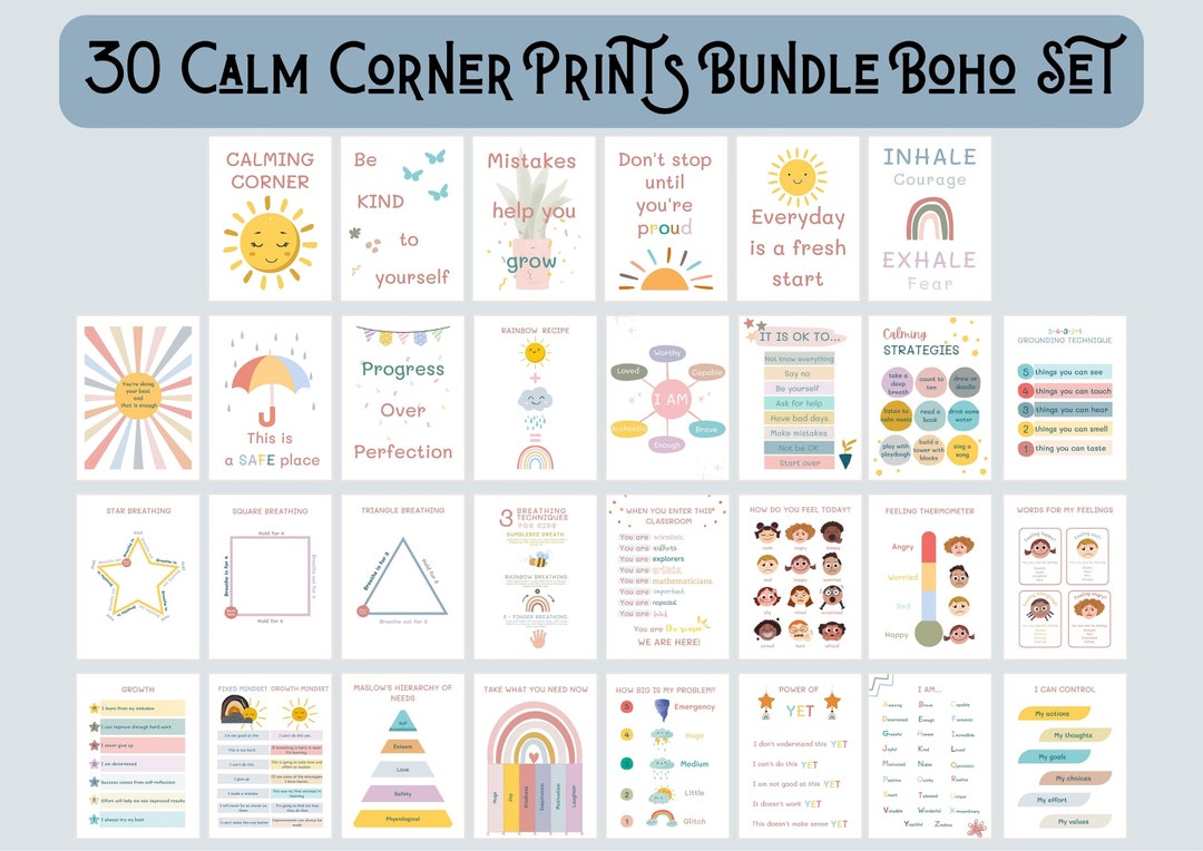 30 Grounding Technique Posters Bundle Set, Calming Corner, Mental ...