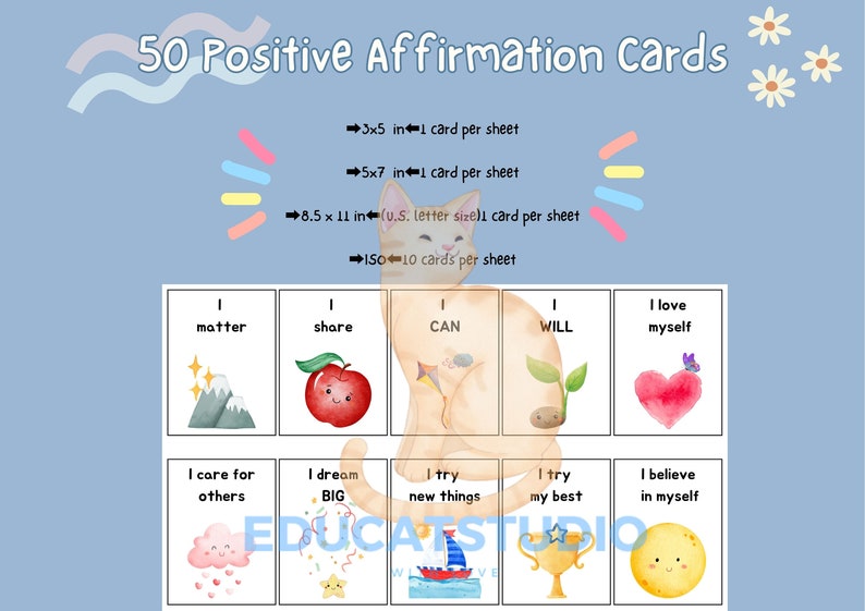 50 Kids Positive Affirmation Cards, Mindfulness Gift for Children to ...