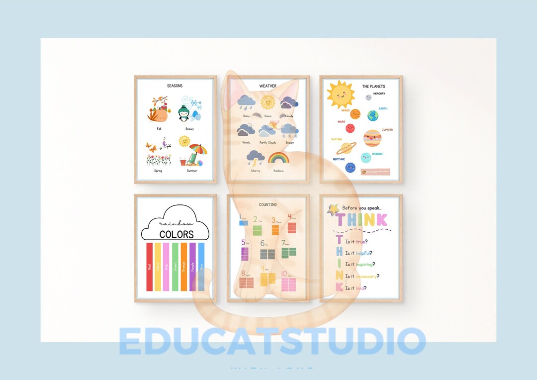18 Educational Posters Set for Playroom and Kids, Toddlers, Printable ...