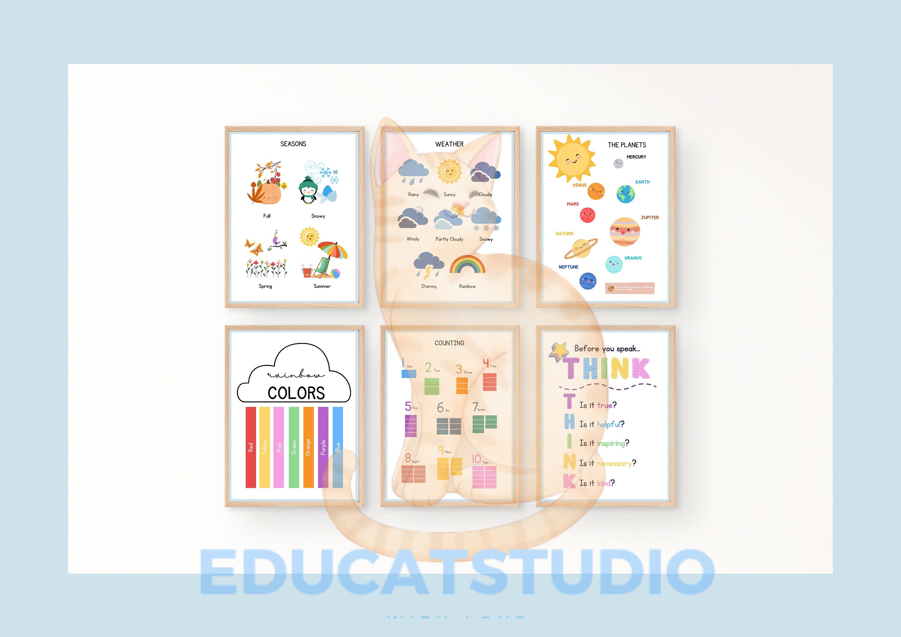 18 Educational Posters Set for Playroom and Kids, Toddlers, Printable ...