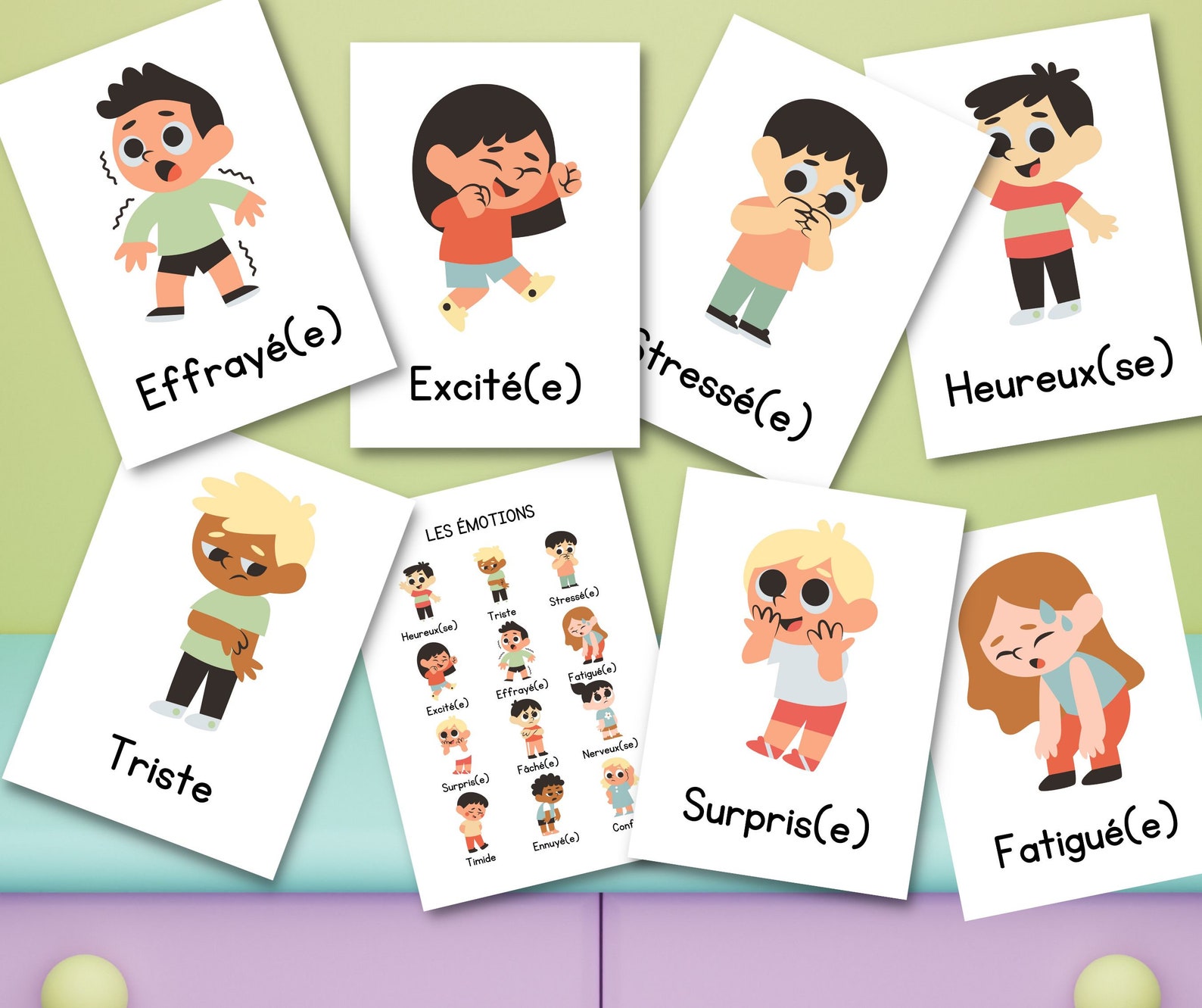 FRENCH Feelings Flashcards French Emotions Les émotions - Etsy