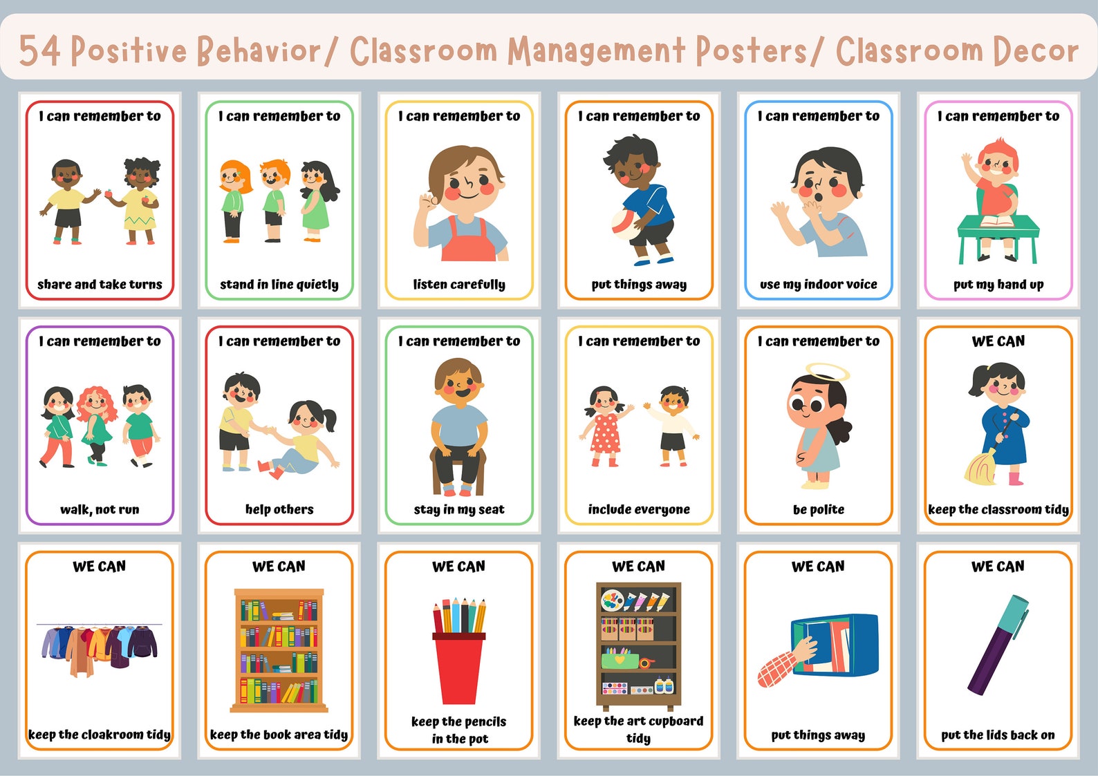 54 Positive Behavior/ Classroom Management Posters/ Classroom Decor ...