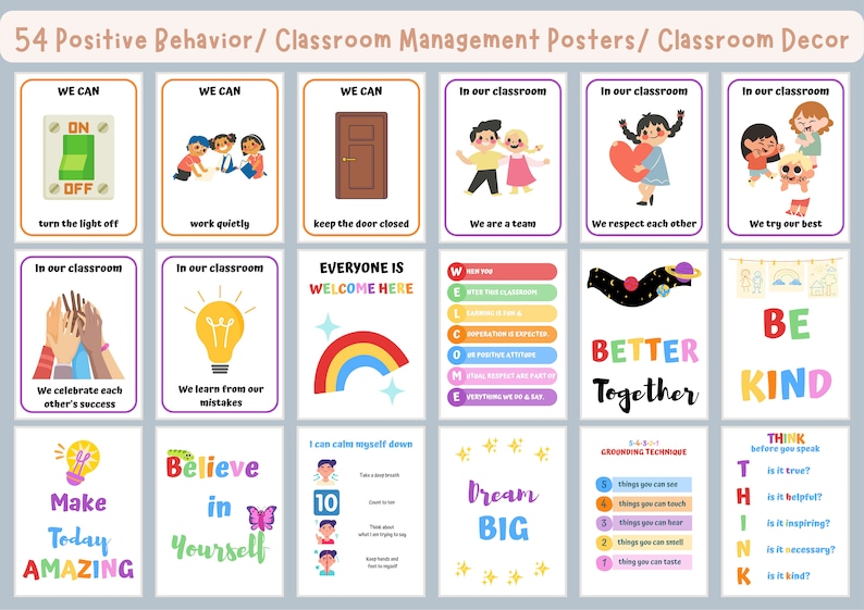 54 Positive Behavior/ Classroom Management Posters/ Classroom Decor ...