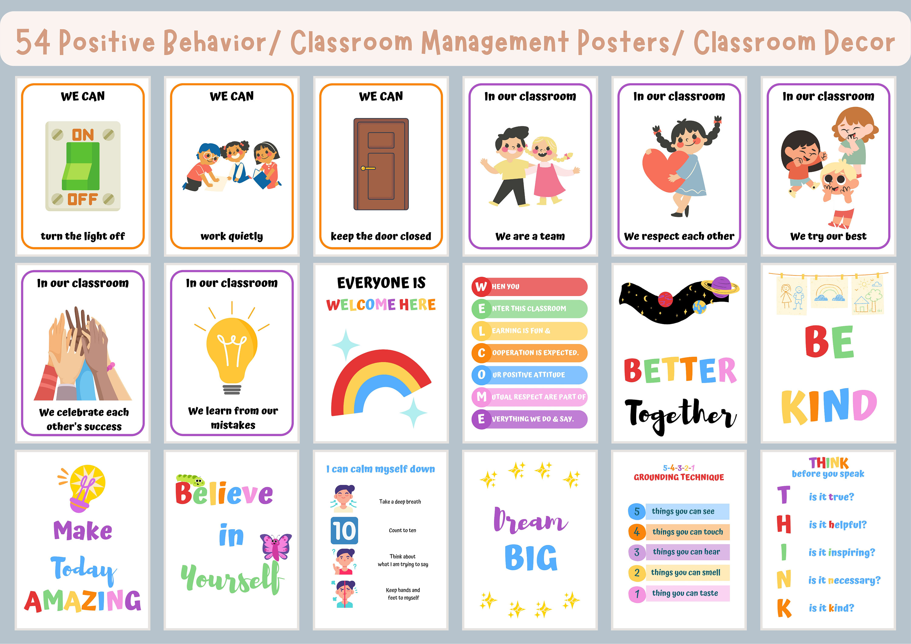 54 Positive Behavior/ Classroom Management Posters/ Classroom Decor ...