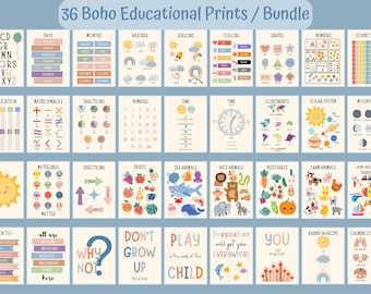 24 Educational Posters Set for Playroom, Kids, Toddlers, Printable Home ...