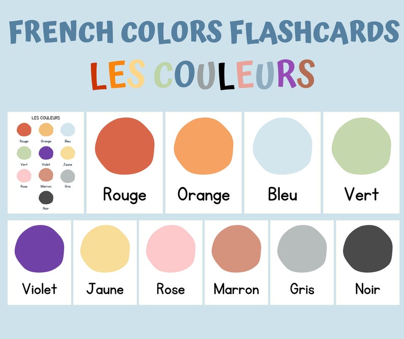 French Colors Flashcards | Les Couleurs - Etsy