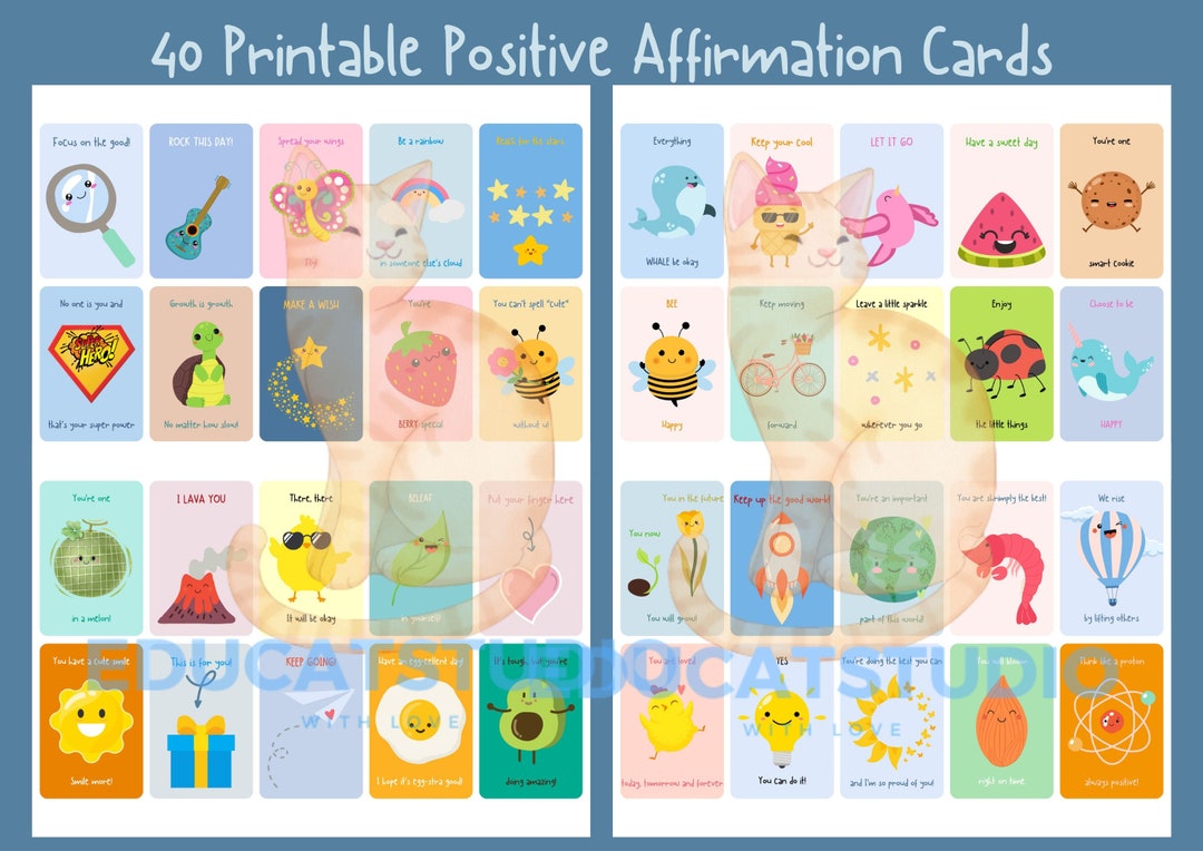 40 Printable Positive Affirmation Cards for Kids | Motivational Cards ...