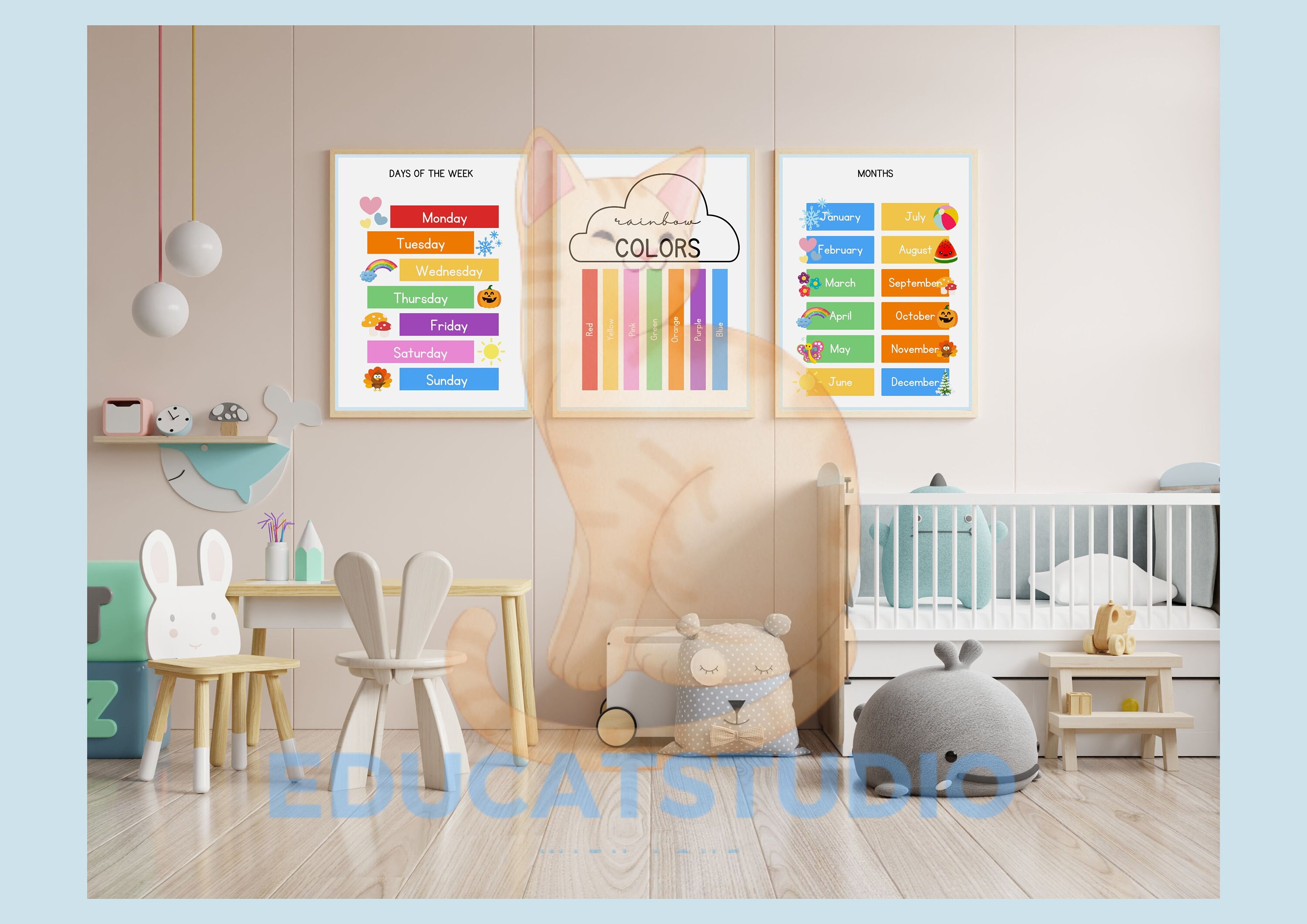 18 Educational Posters Set for Playroom and Kids, Toddlers, Printable ...
