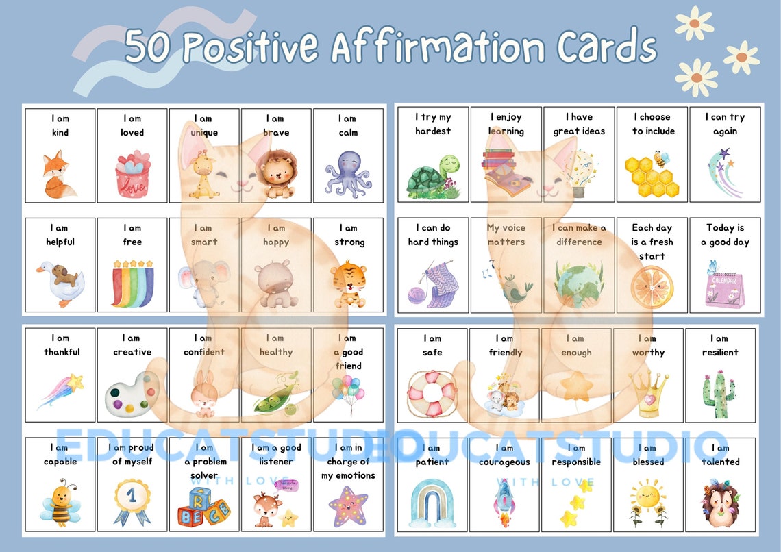 50 Kids Positive Affirmation Cards Mindfulness Gift for - Etsy