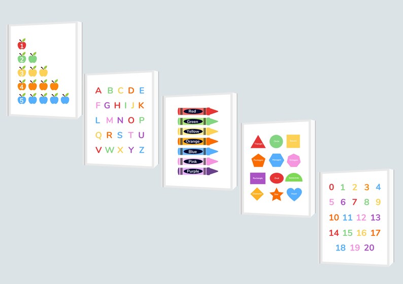 Printable Preschool Posters Numbers, Colors, Alphabet and Shapes - Etsy