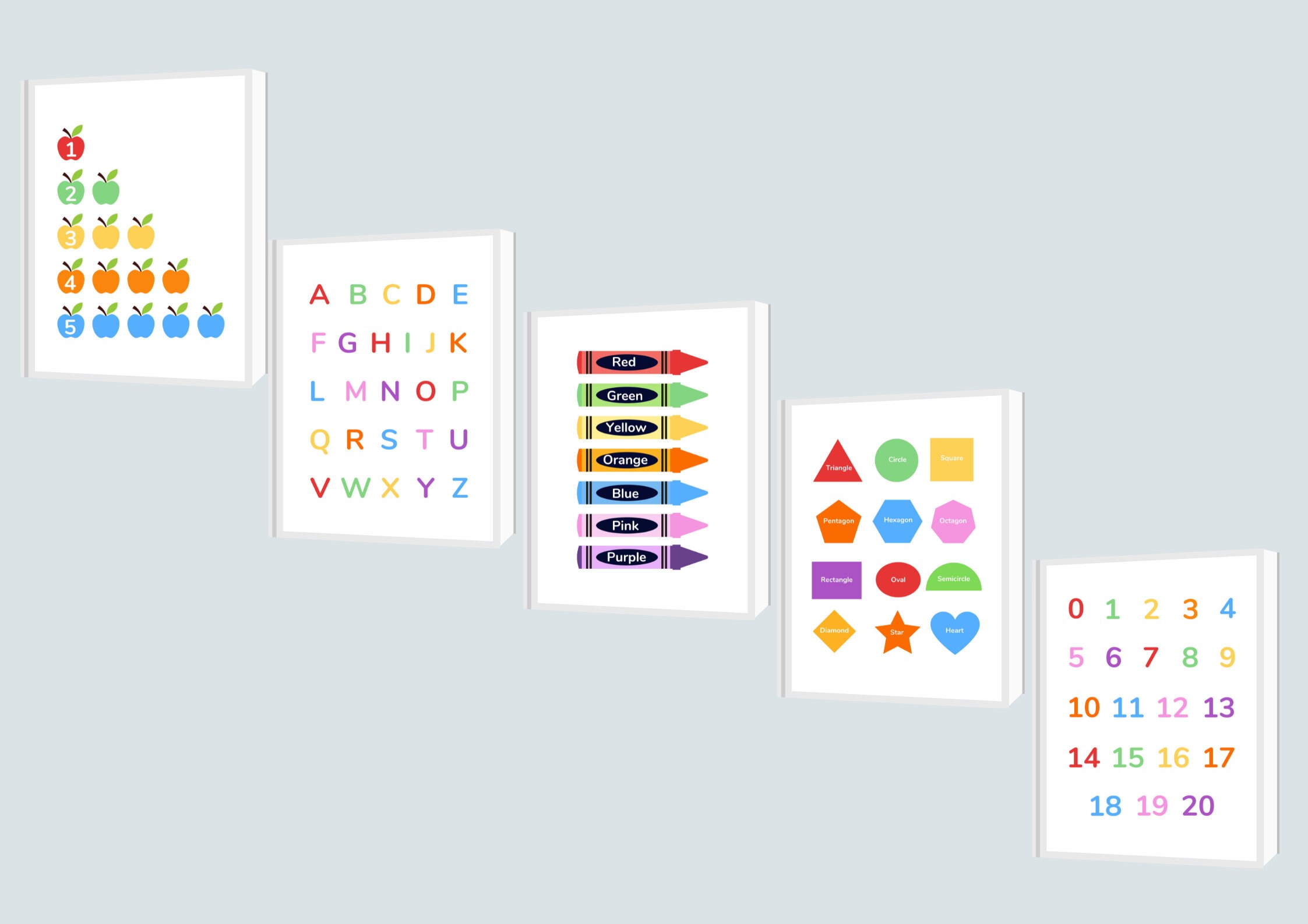 Printable Preschool Posters Numbers, Colors, Alphabet and Shapes - Etsy