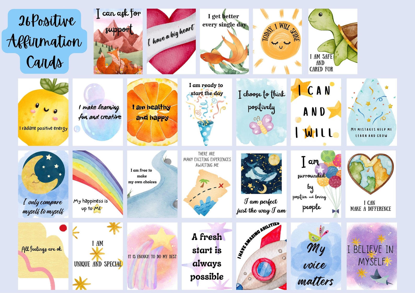 26 Kids Positive Affirmation Cards, Mindfulness Gift for Children to ...