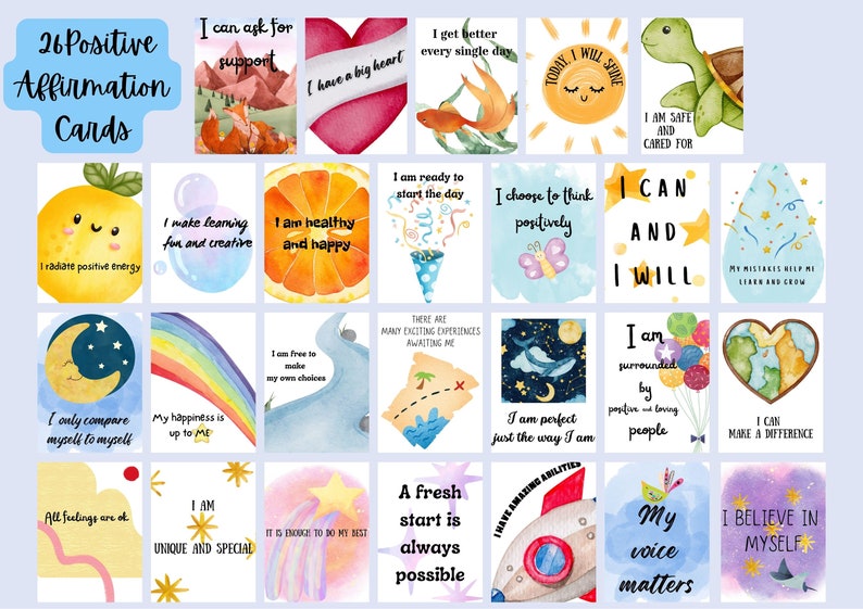 26 Kids Positive Affirmation Cards, Mindfulness Gift for Children to ...