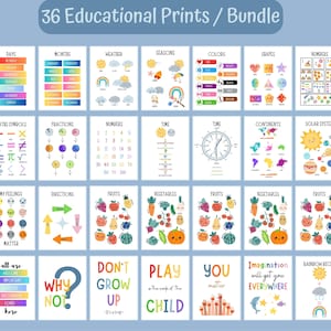 36 Educational Posters Set for Playroom Kids, Toddlers, Printable ...