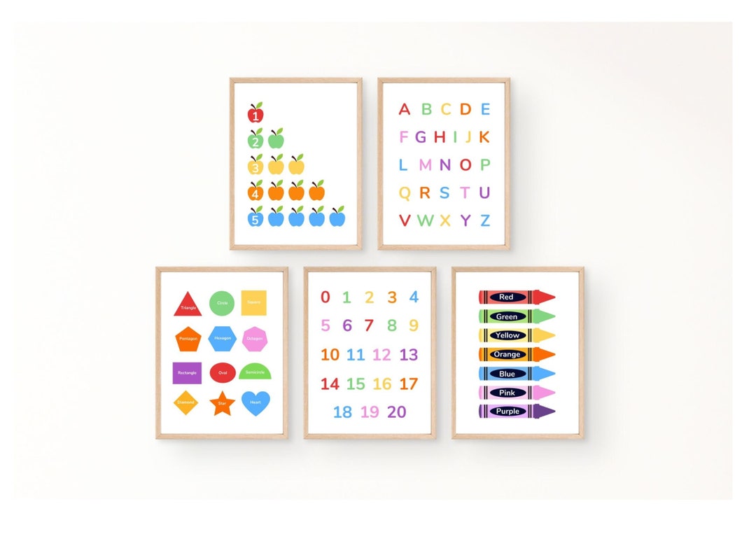 Printable Preschool Posters Numbers, Colors, Alphabet and Shapes - Etsy