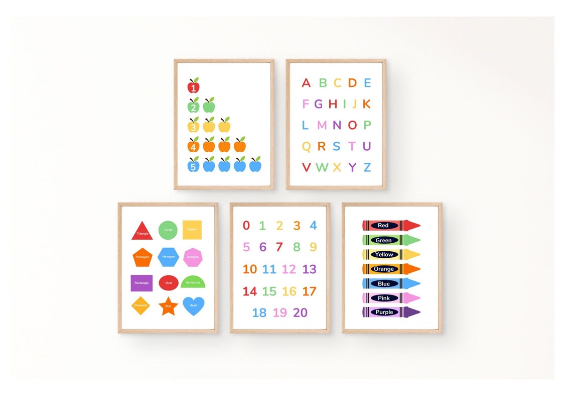Printable Preschool Posters Numbers, Colors, Alphabet and Shapes - Etsy