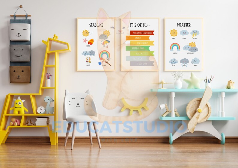 36 Educational Posters Set for Playroom Kids, Toddlers, Printable ...