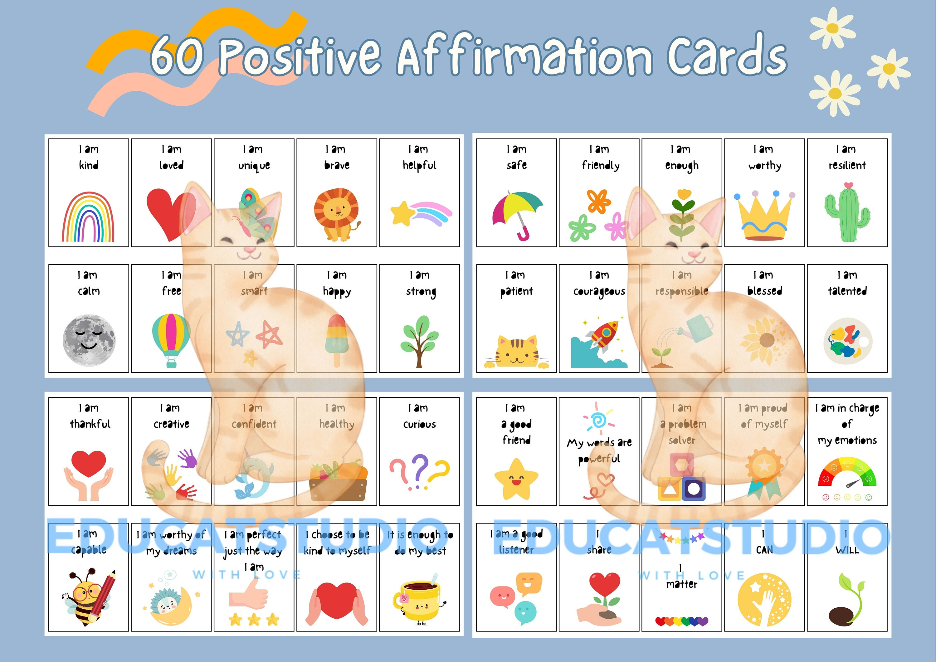 60 Kids Positive Affirmation Cards, Affirmation Cards for Children to ...